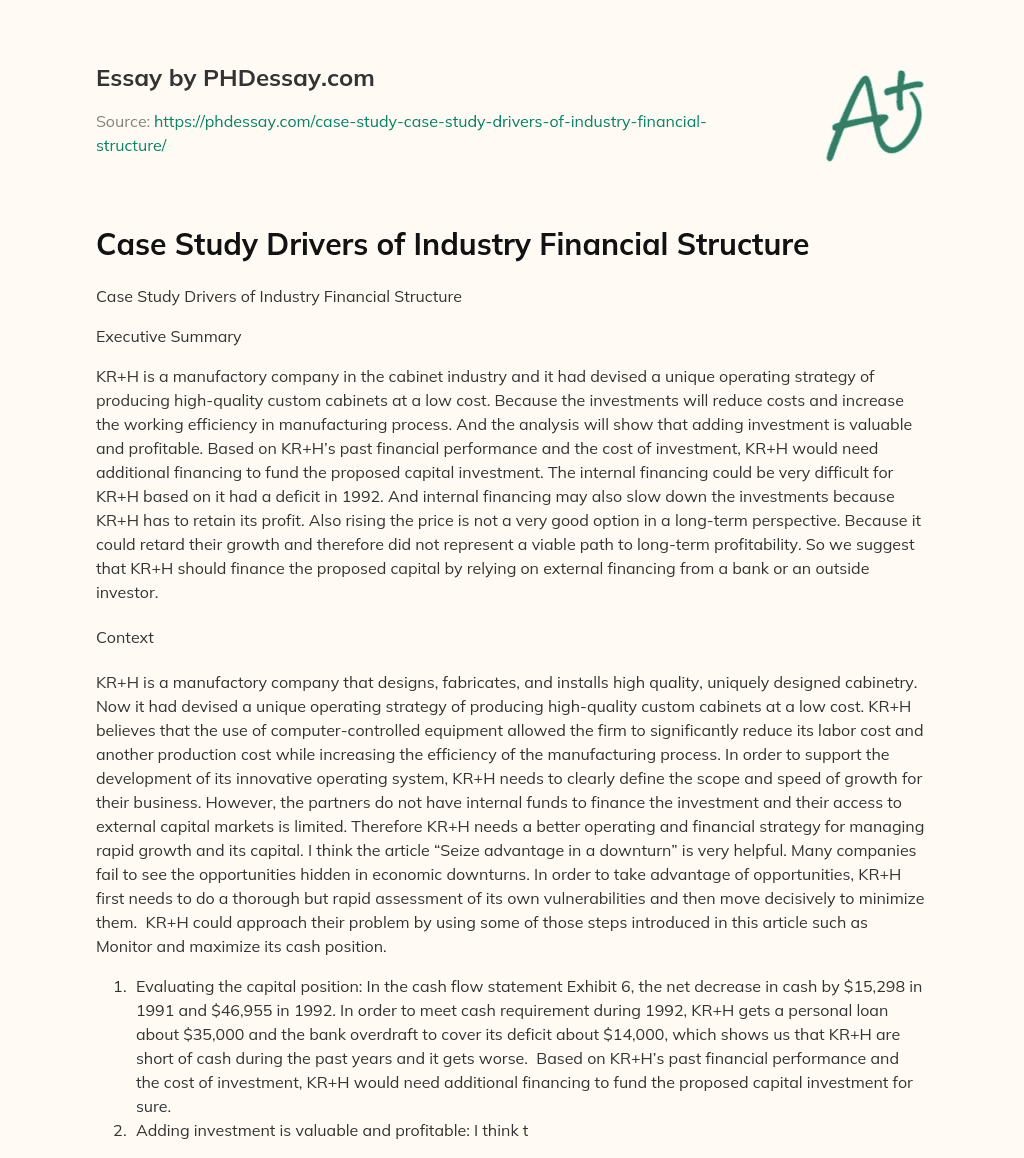 Case Study Drivers of Industry Financial Structure - PHDessay.com