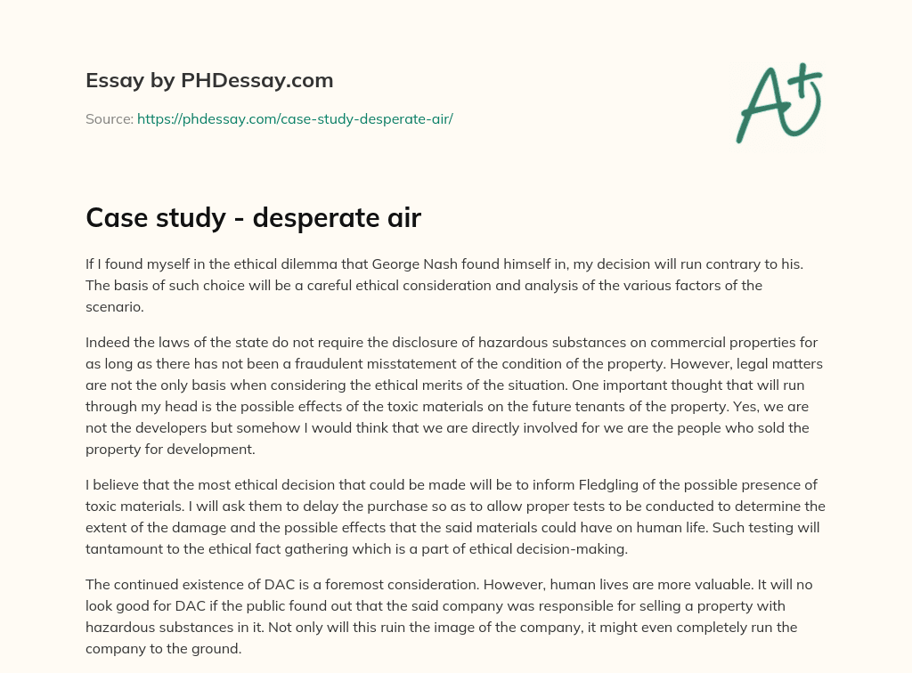 Case study - desperate air (300 Words) - PHDessay.com