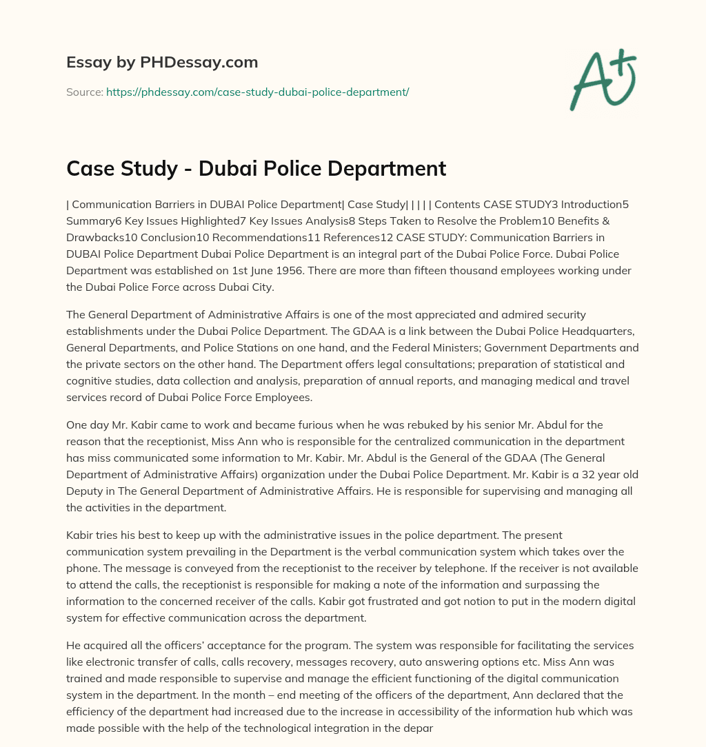 Case Study - Dubai Police Department - PHDessay.com