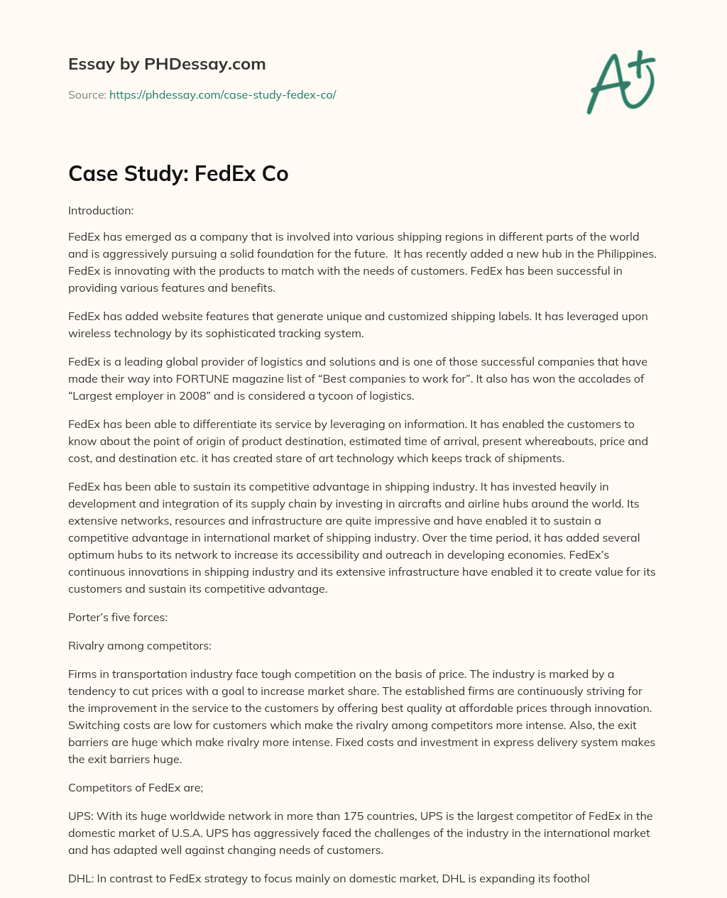 Case Study: FedEx Co - PHDessay.com