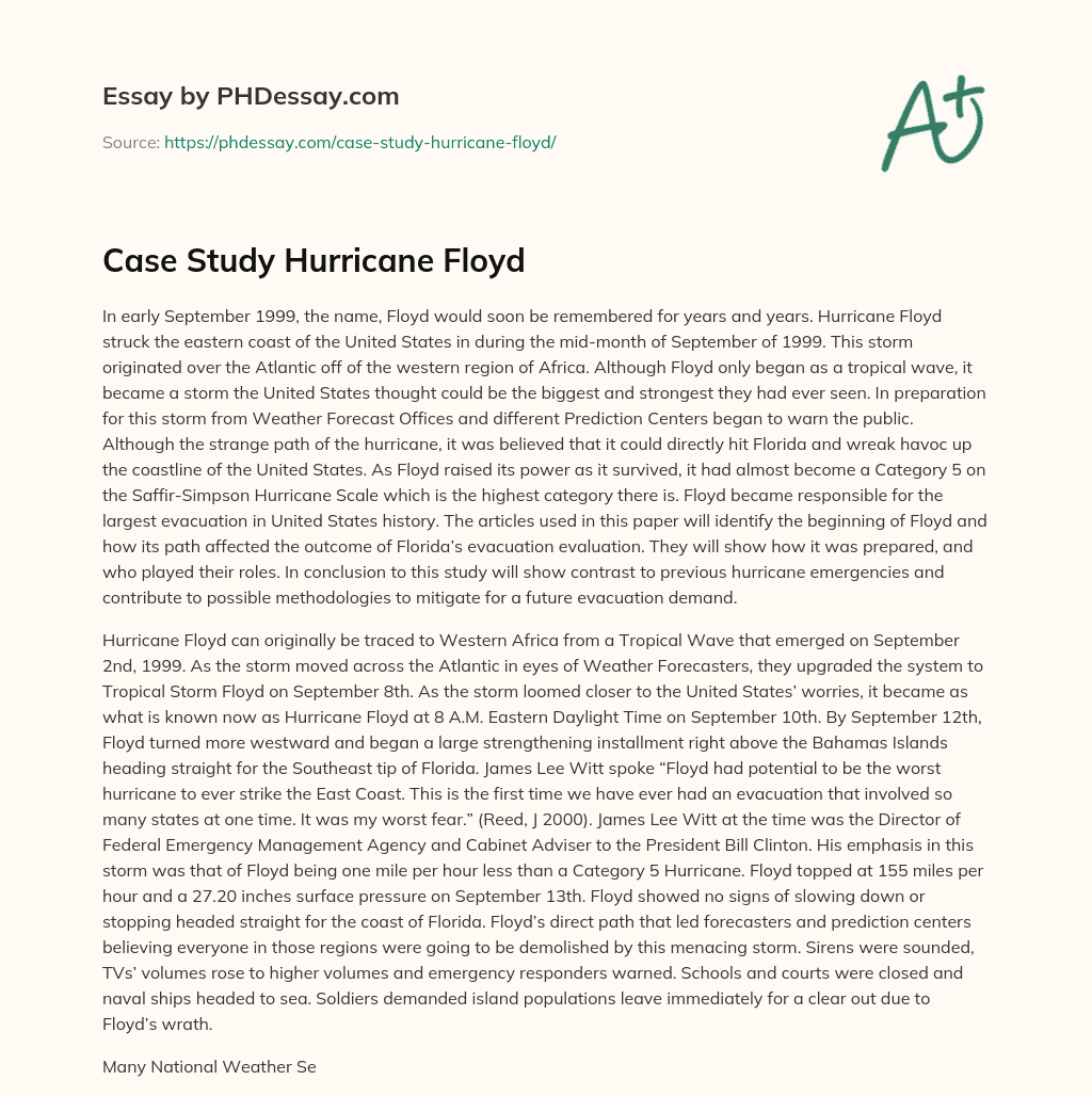 Case Study Hurricane Floyd - PHDessay.com