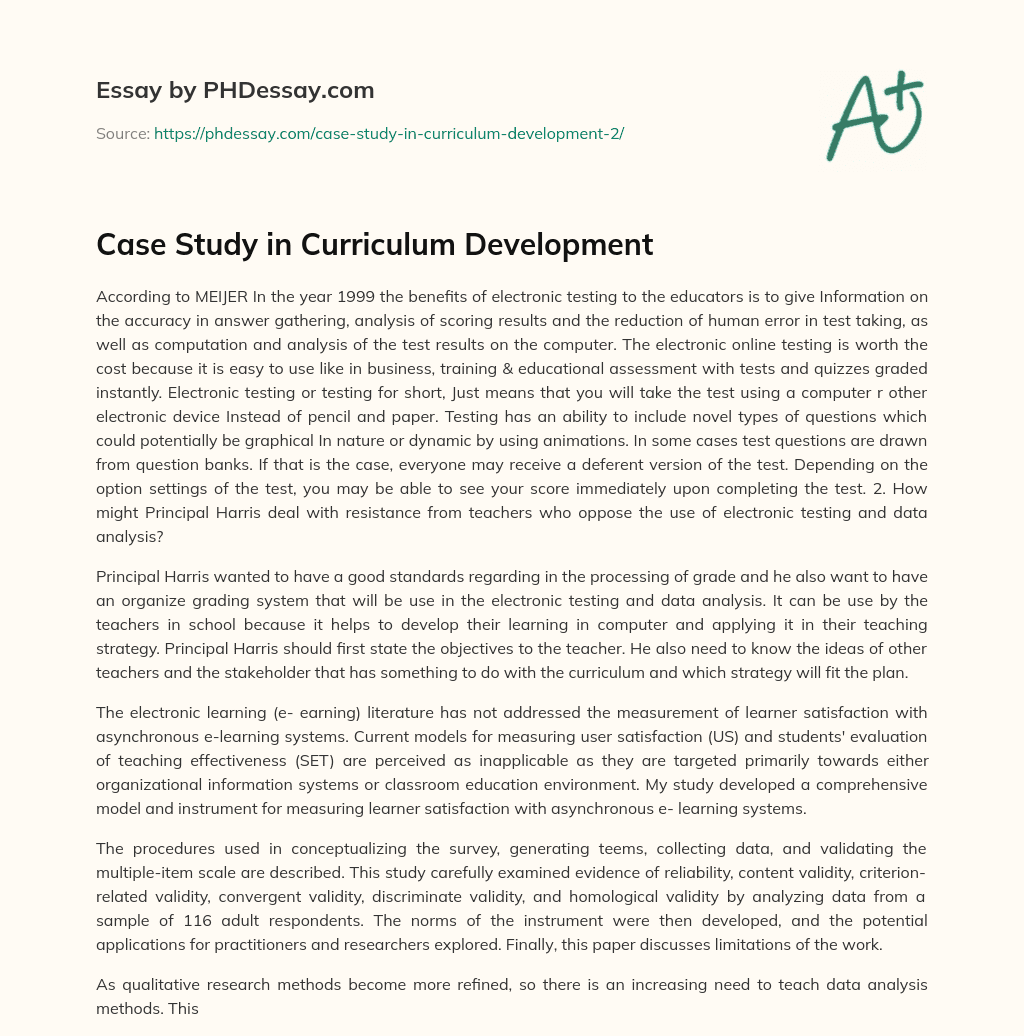 Case Study in Curriculum Development - PHDessay.com