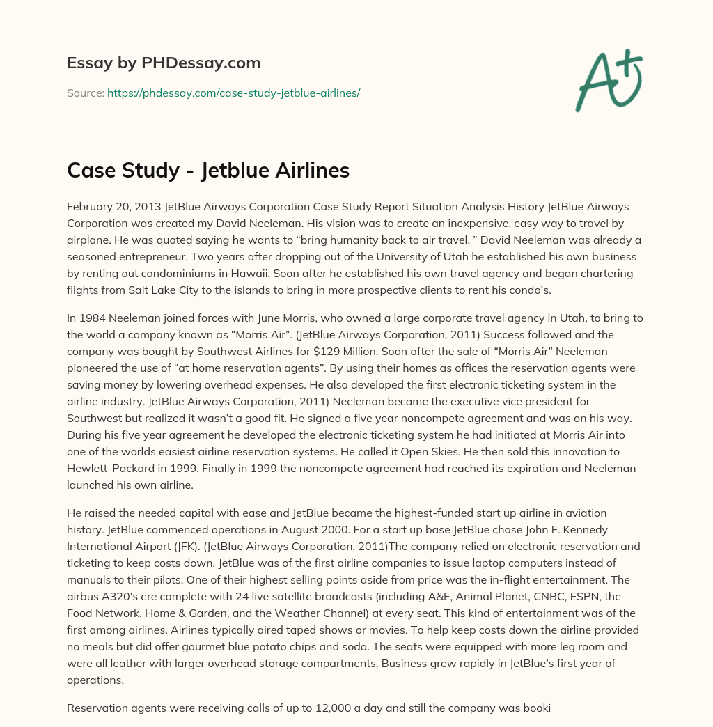 Case Study - Jetblue Airlines - PHDessay.com