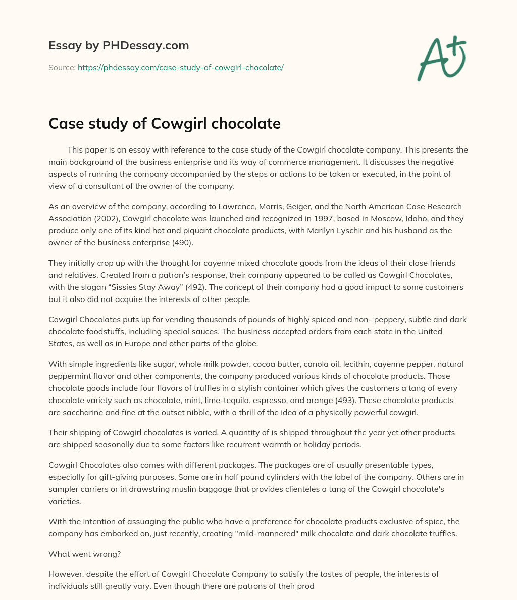 Case study of Cowgirl chocolate - PHDessay.com