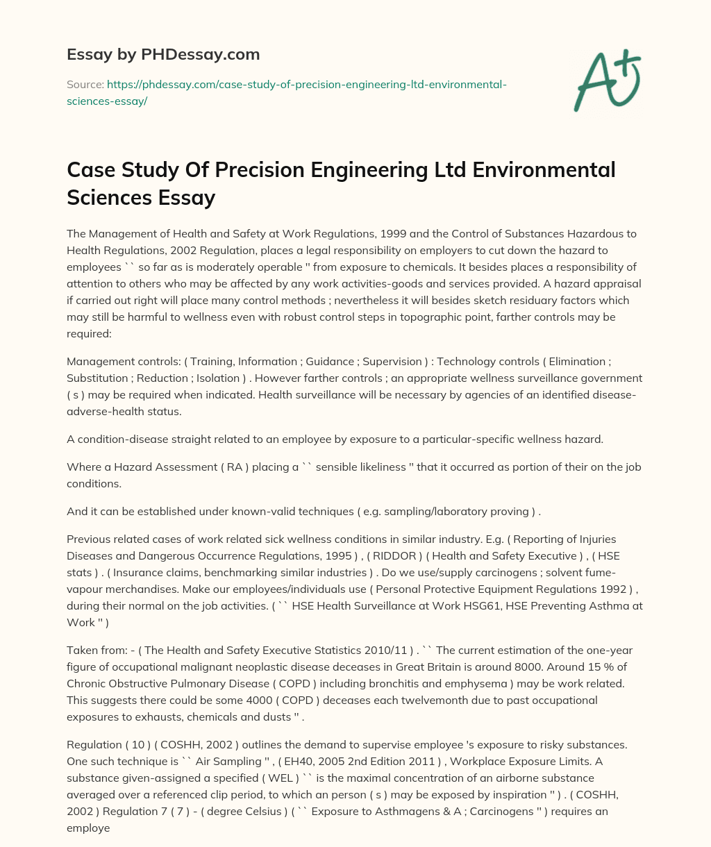 Case Study Of Precision Engineering Ltd Environmental Sciences Essay - PHDessay.com