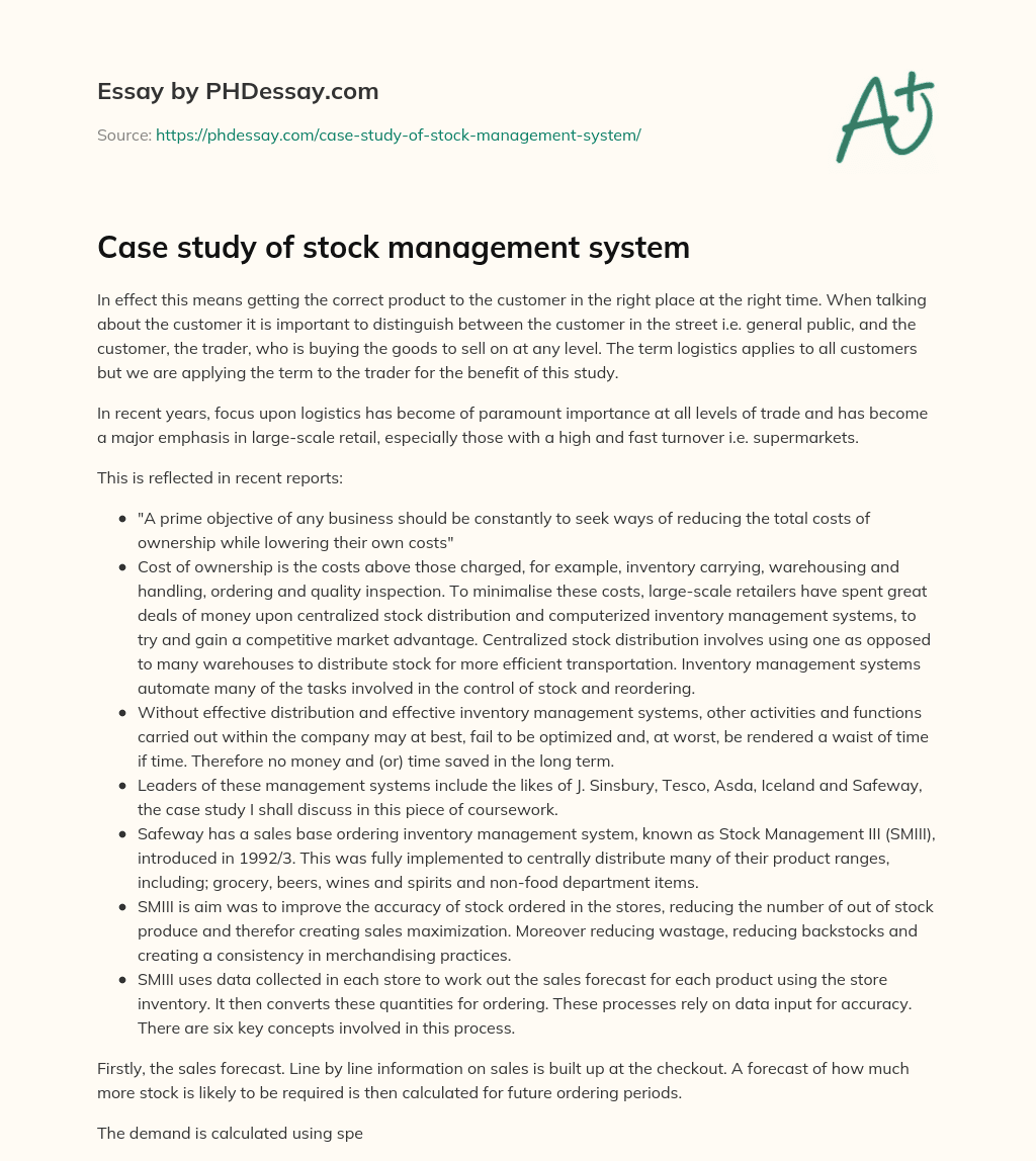 Case study of stock management system - PHDessay.com