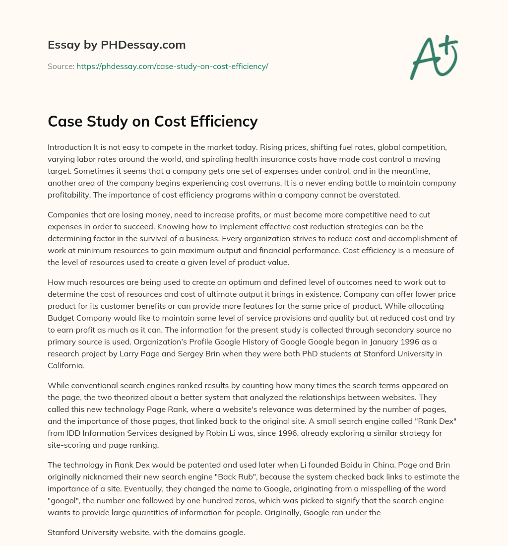 Case Study on Cost Efficiency - PHDessay.com