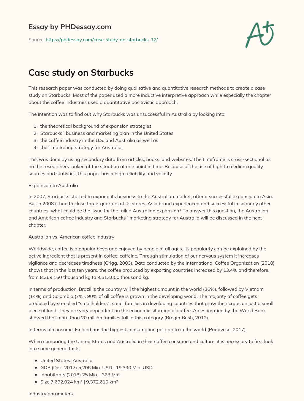 Case study on Starbucks - PHDessay.com