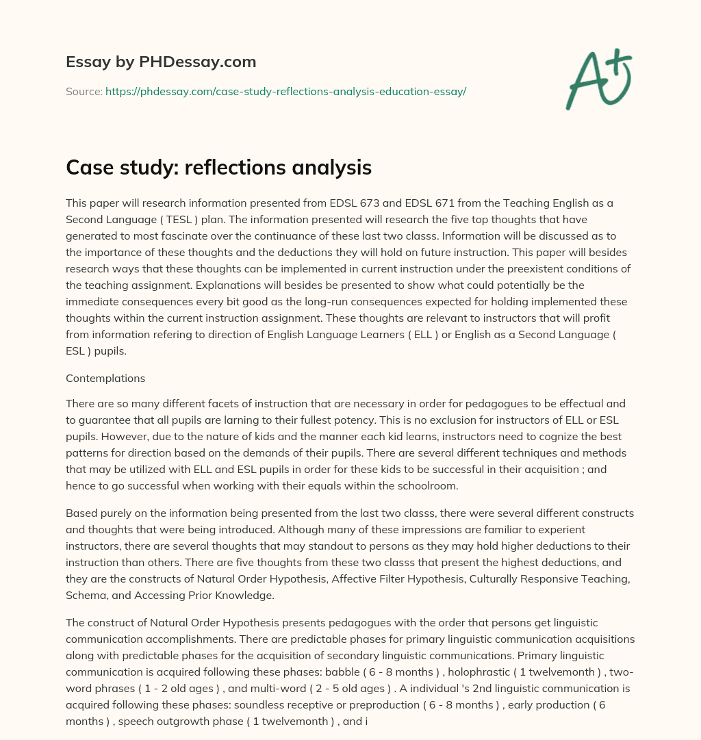 Case study: reflections analysis - PHDessay.com