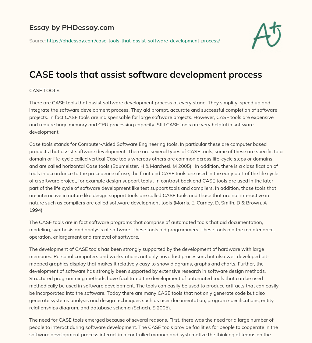 Case Tools That Assist Software Development Process Example - PHDessay.com