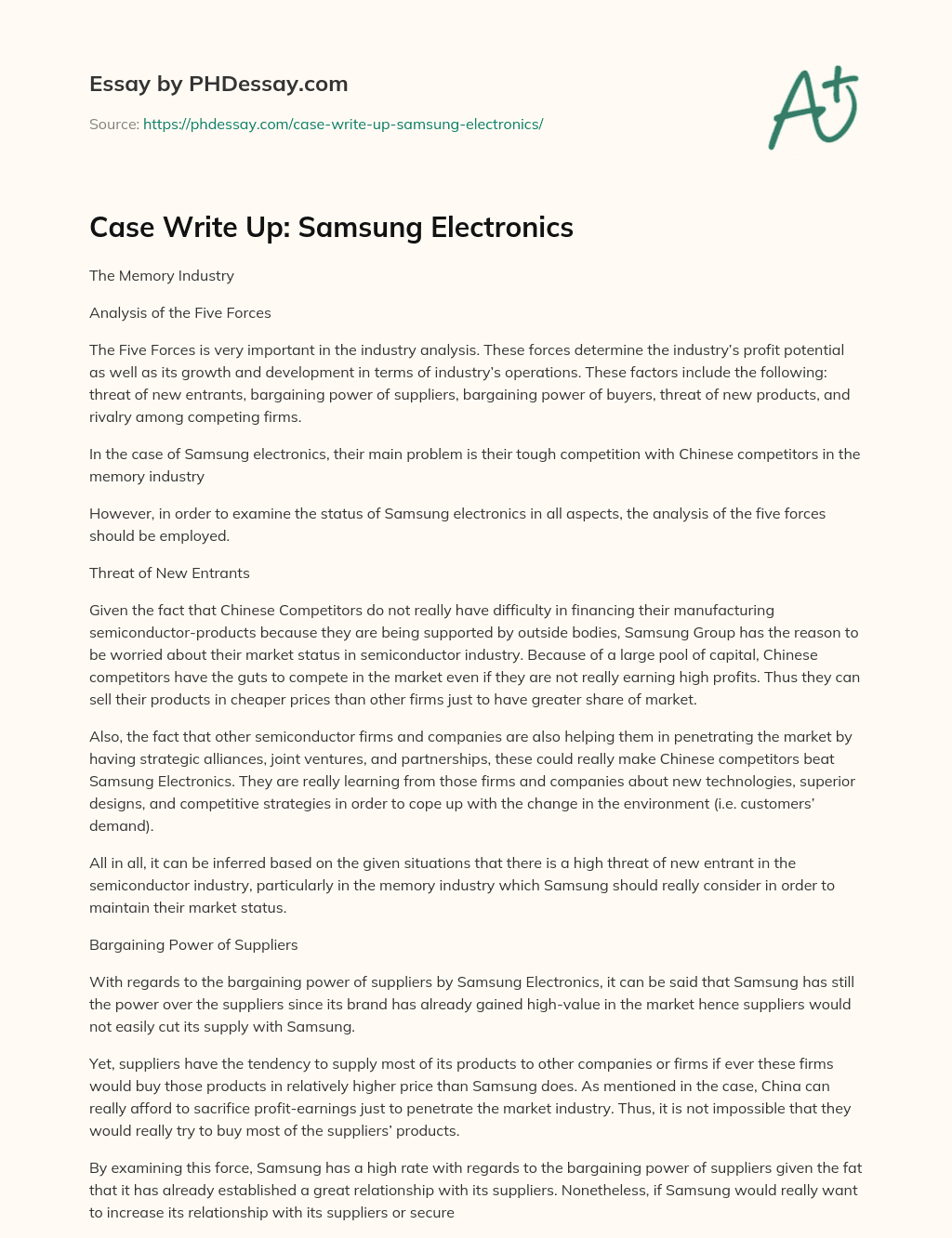 Case Write Up: Samsung Electronics Case Study Example - PHDessay.com