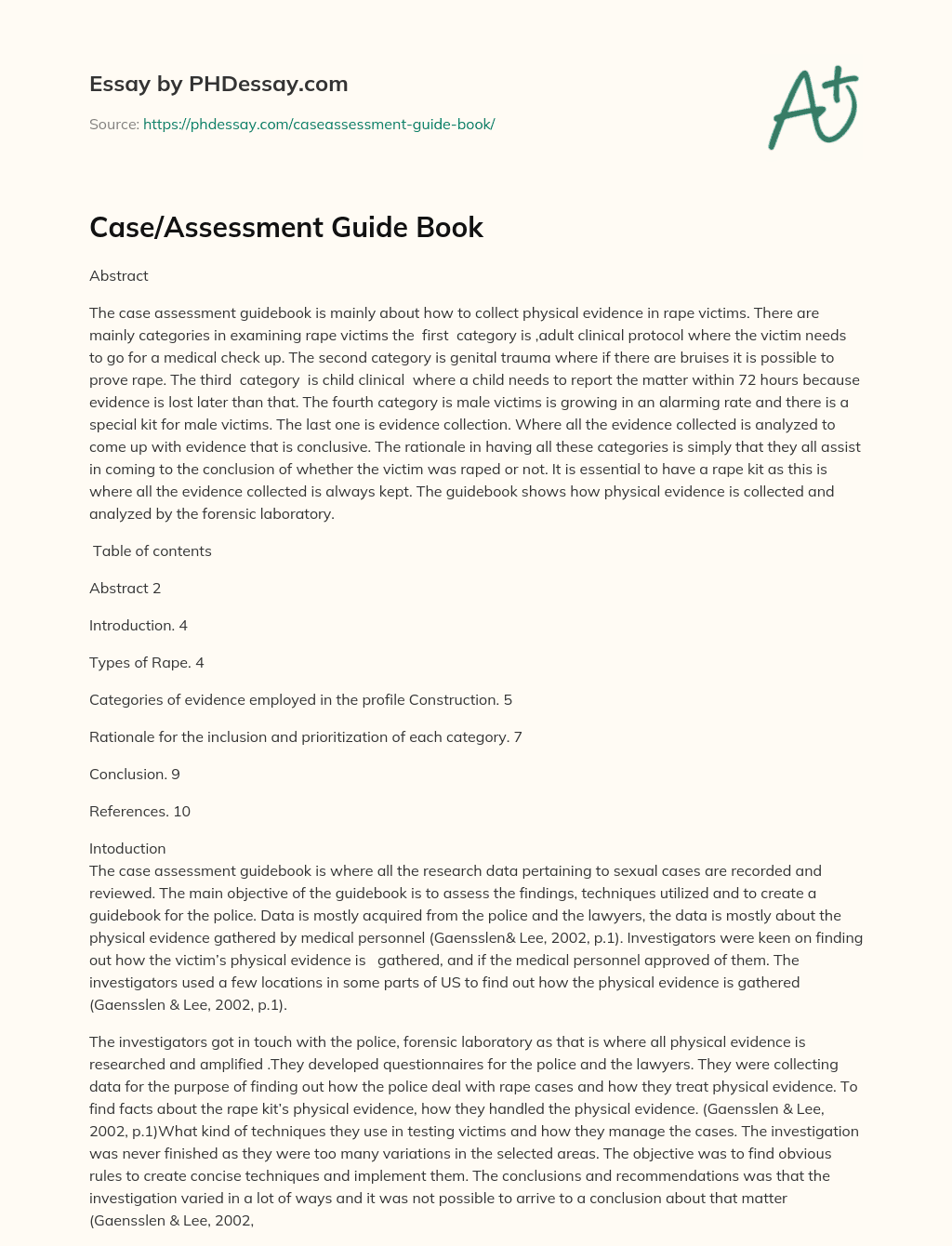 Case/Assessment Guide Book - PHDessay.com
