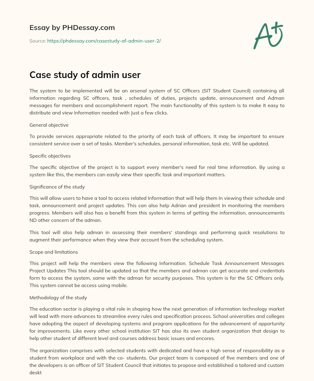 Case study of admin user - PHDessay.com