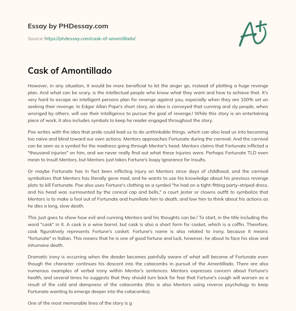 Cask of Amontillado - PHDessay.com