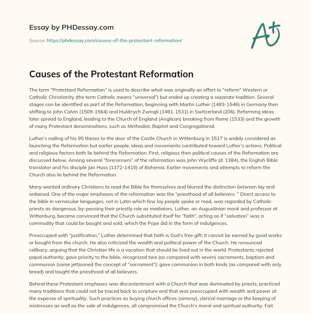 Сauses of the Protestant Reformation - PHDessay.com
