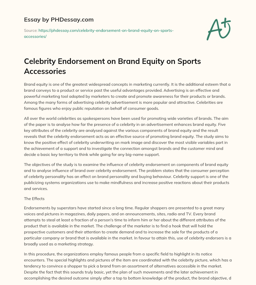 Celebrity Endorsement on Brand Equity on Sports Accessories - PHDessay.com