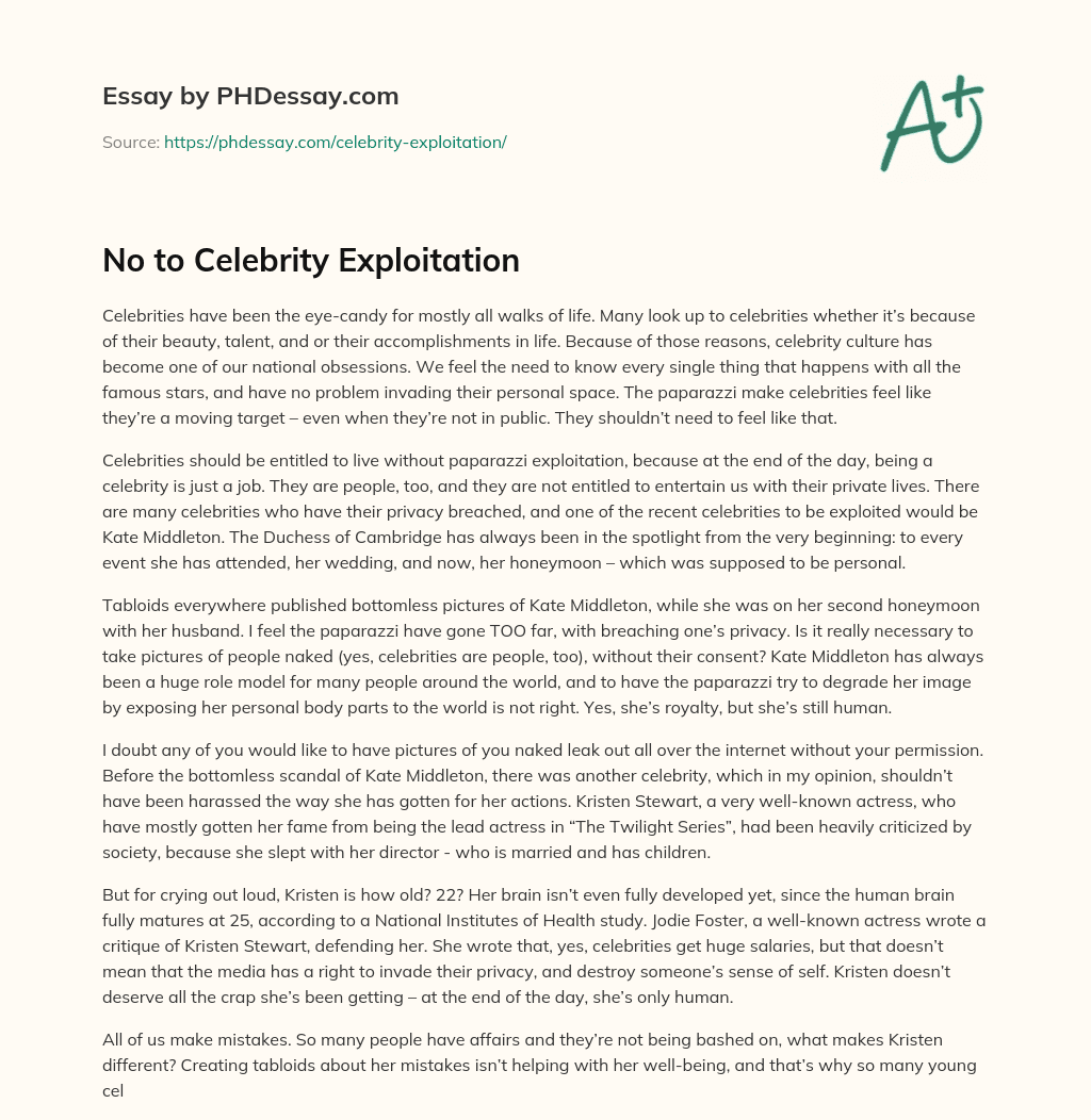 No To Celebrity Exploitation Essay Example - PHDessay.com