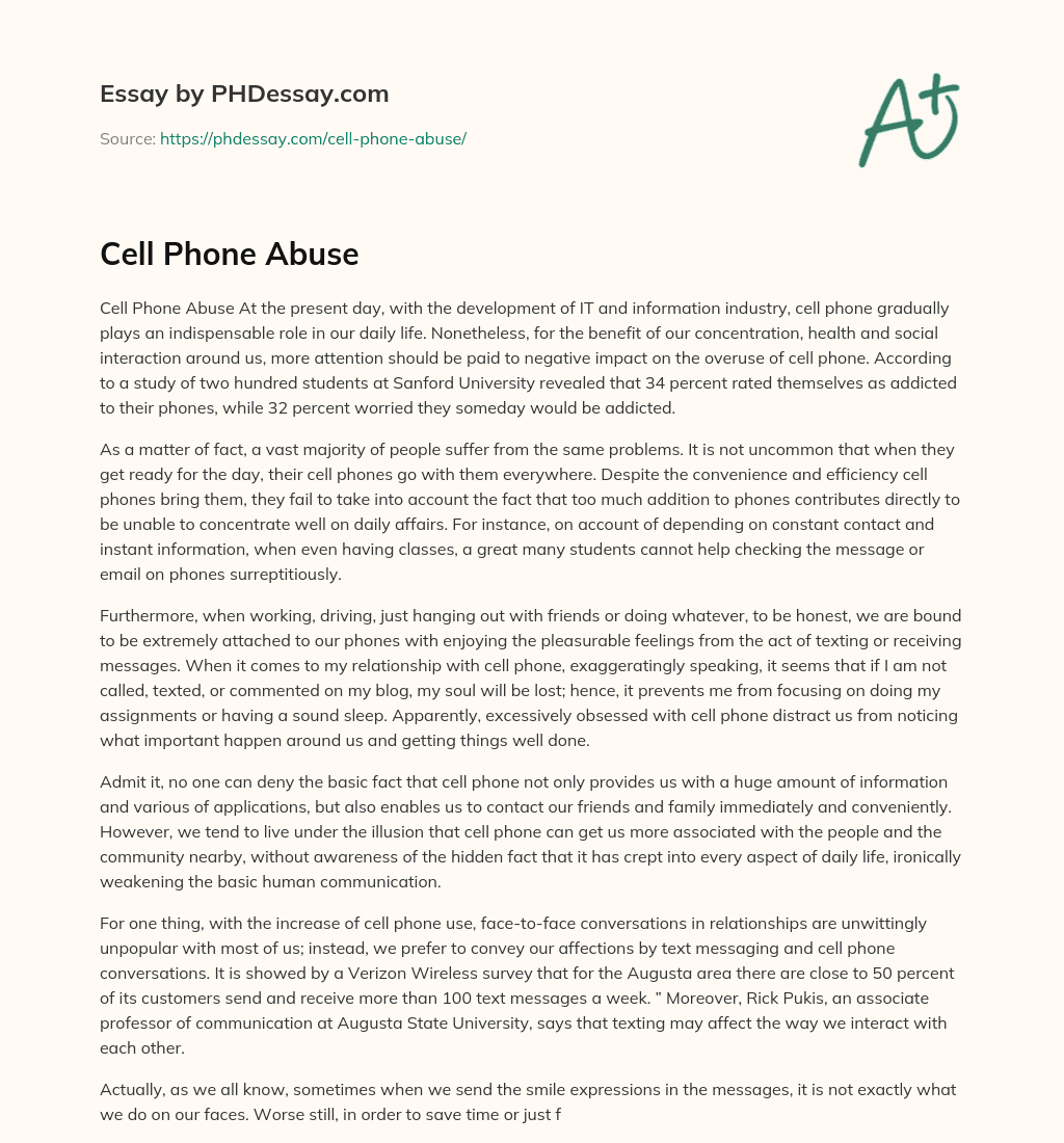 Cell Phone Abuse - PHDessay.com