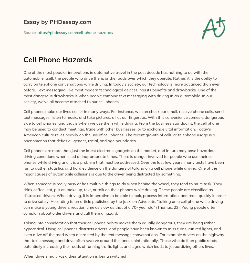 Cell Phone Hazards - PHDessay.com