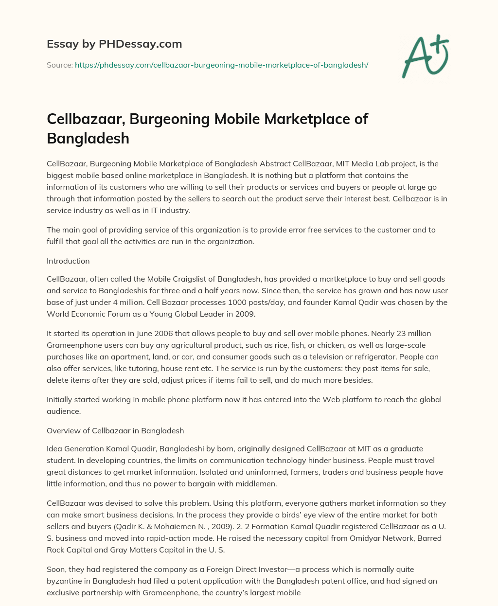 Cellbazaar, Burgeoning Mobile Marketplace of Bangladesh - PHDessay.com