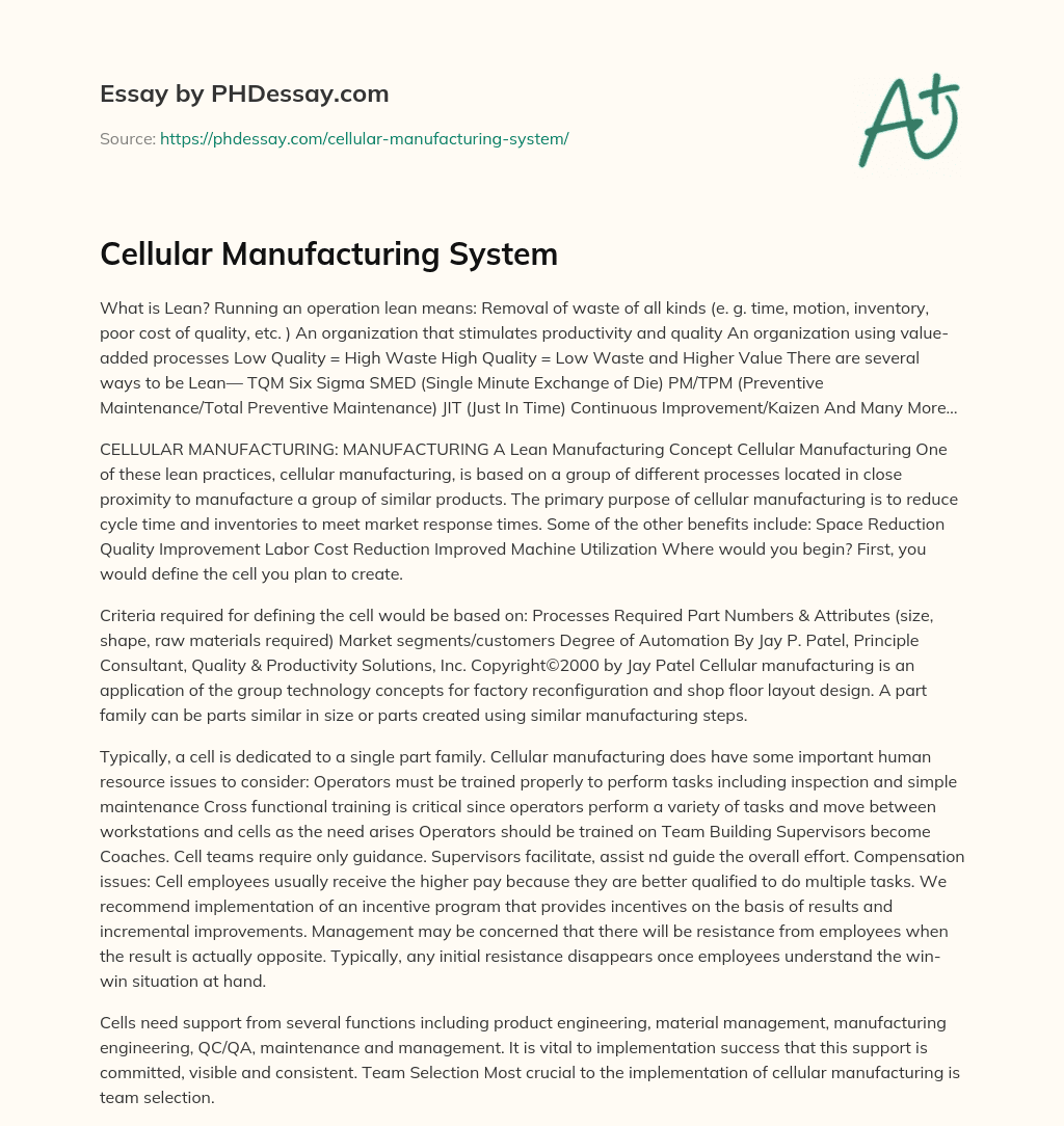 Cellular Manufacturing System - PHDessay.com