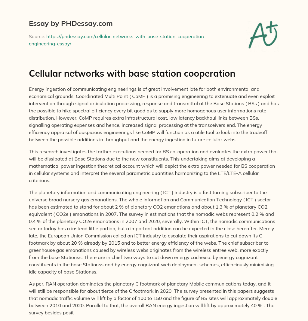 Cellular Networks With Base Station Cooperation