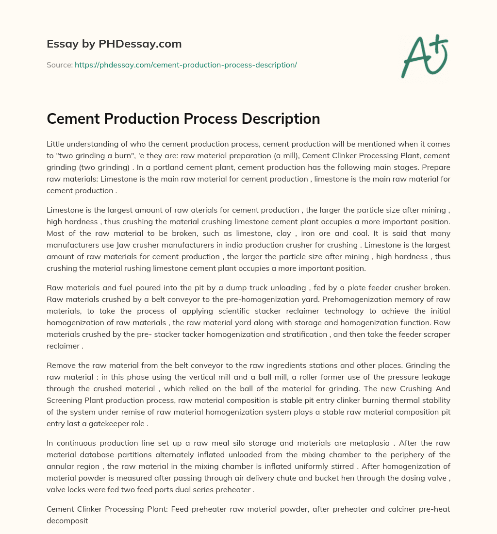 Cement Production Process Description (500 Words) - PHDessay.com