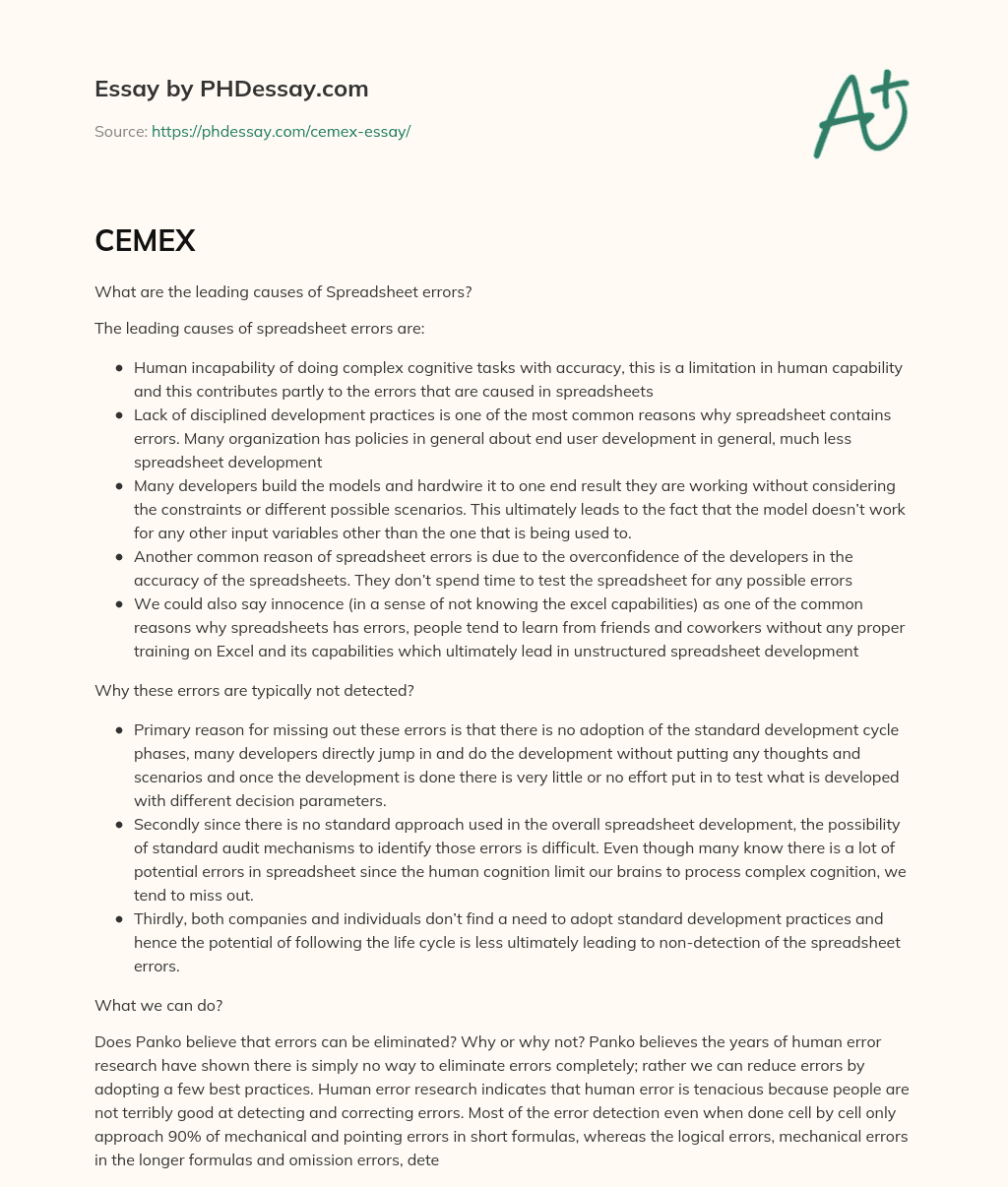 Cemex Essay Example - PHDessay.com