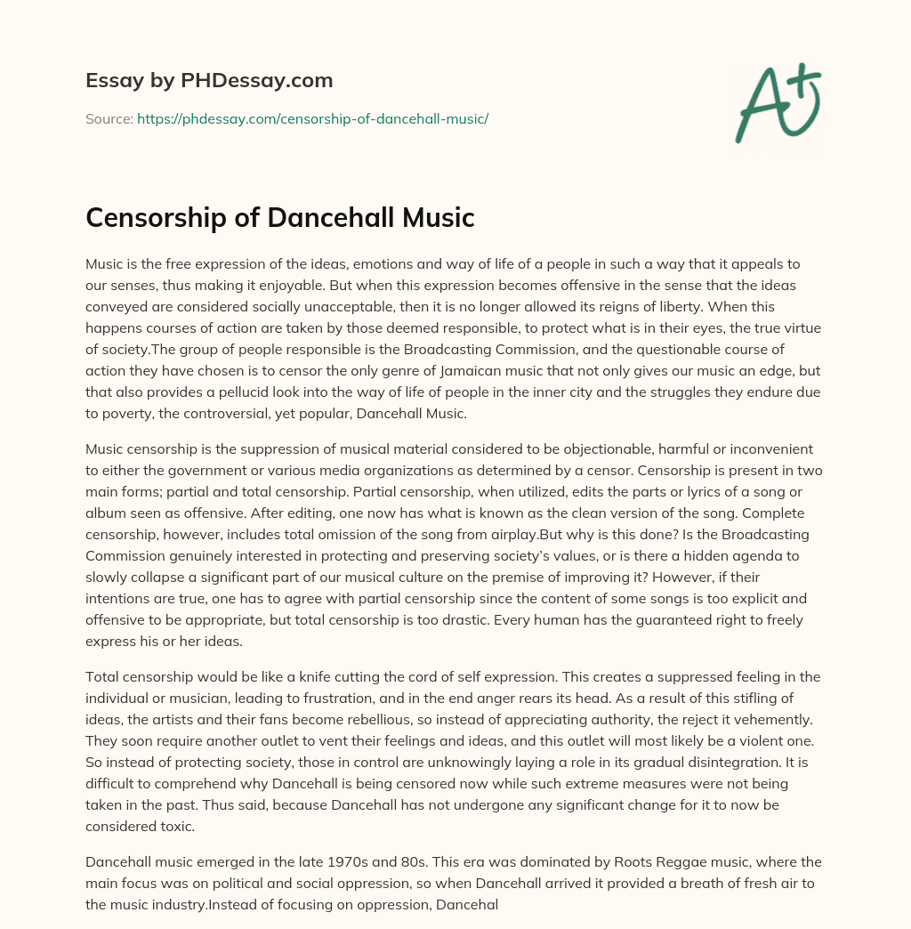 Censorship Of Dancehall Music Essay Example - PHDessay.com