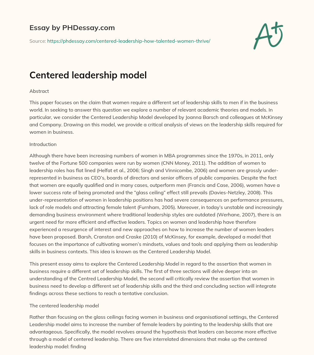 Centered leadership model - PHDessay.com