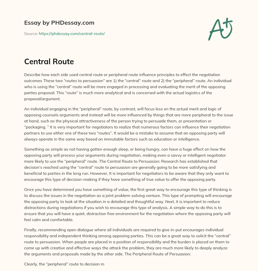 Central Route - PHDessay.com