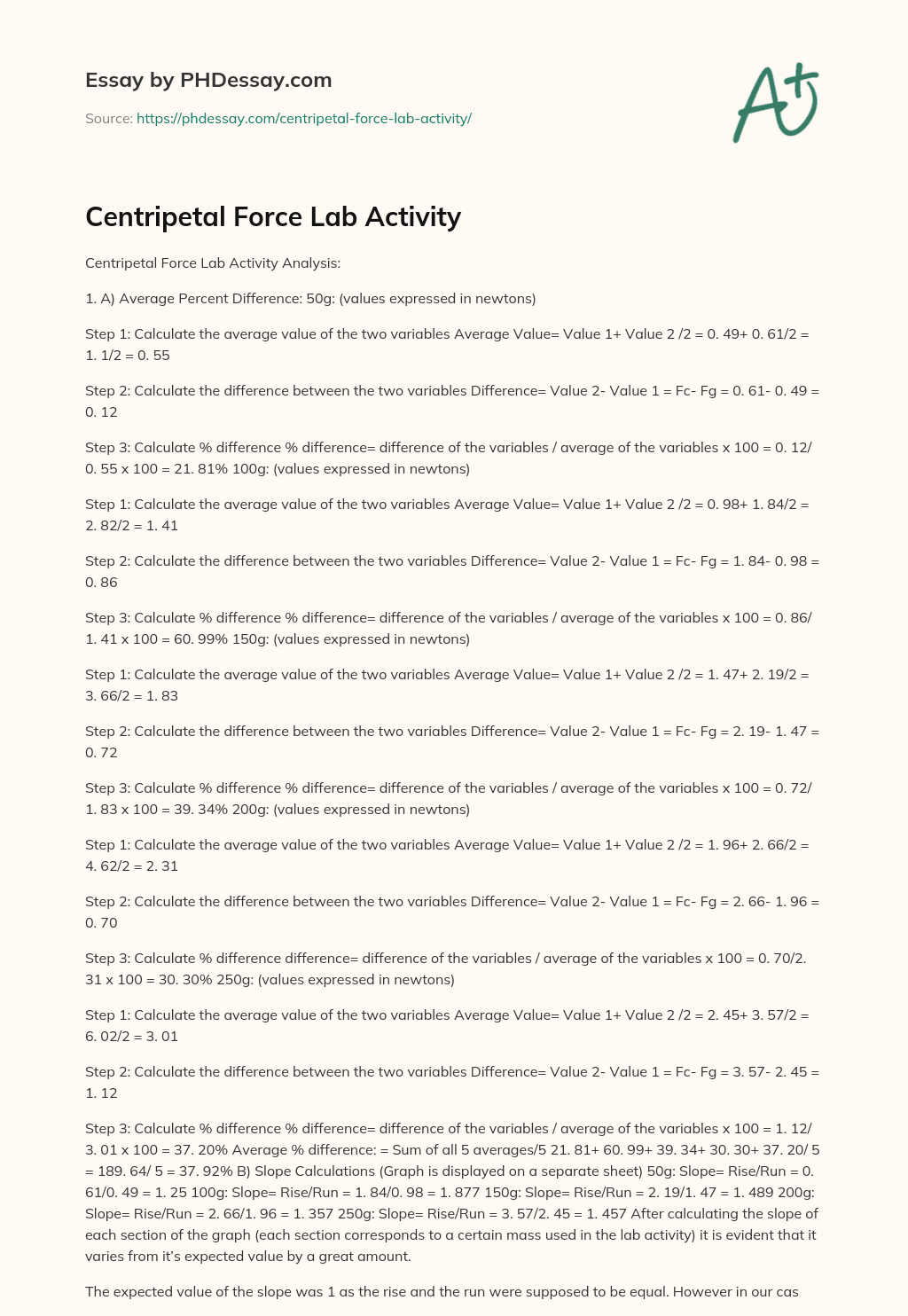 Centripetal Force Lab Activity - PHDessay.com