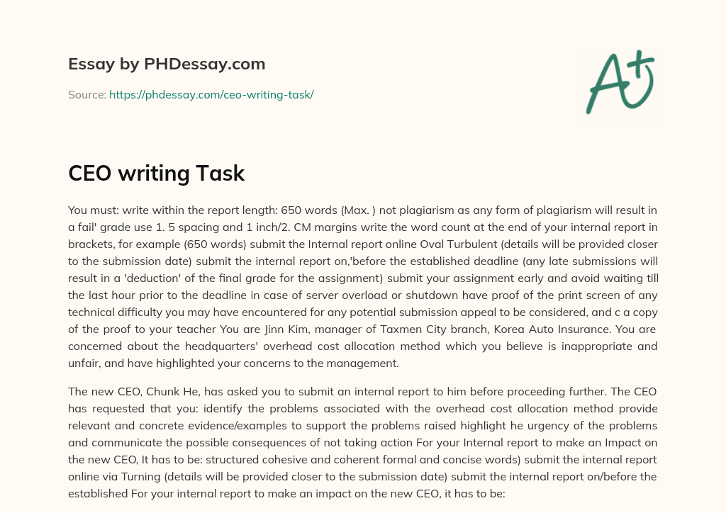 CEO writing Task (300 Words) - PHDessay.com