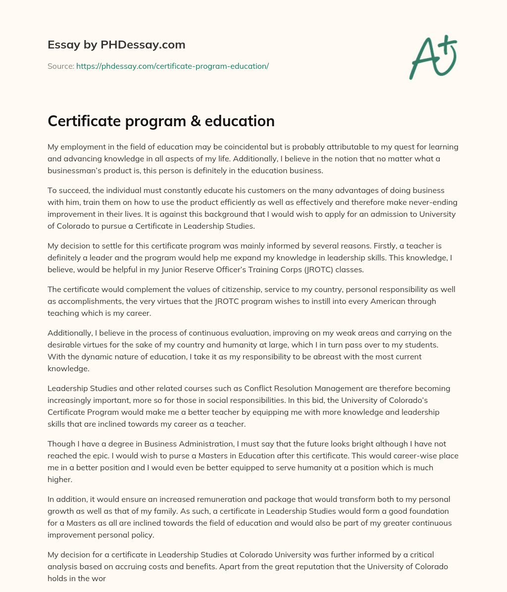 Certificate program & education - PHDessay.com