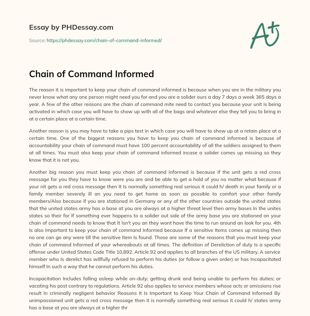 Chain of Command Informed - PHDessay.com