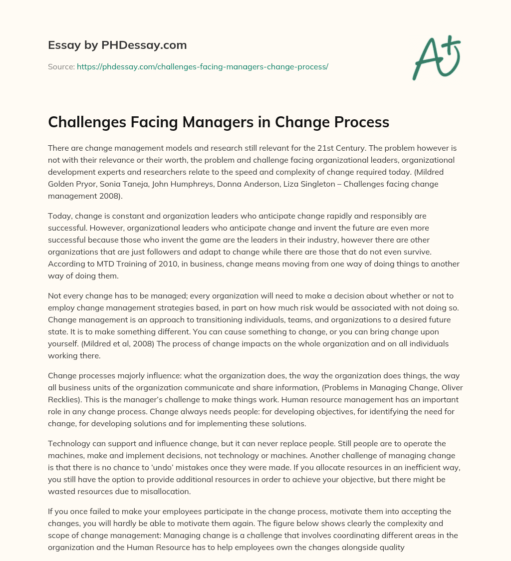 Challenges Facing Managers in Change Process - PHDessay.com