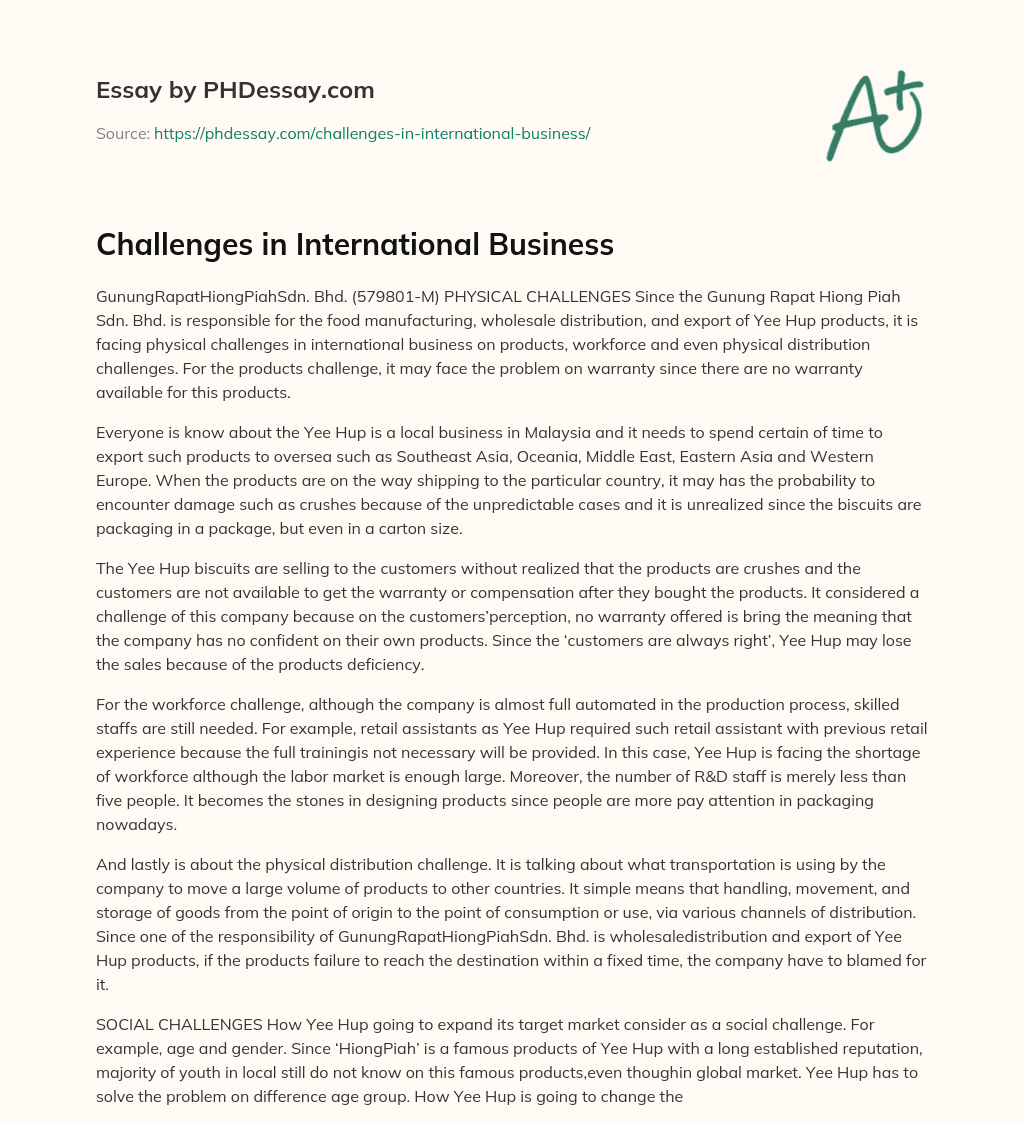 Challenges in International Business - PHDessay.com