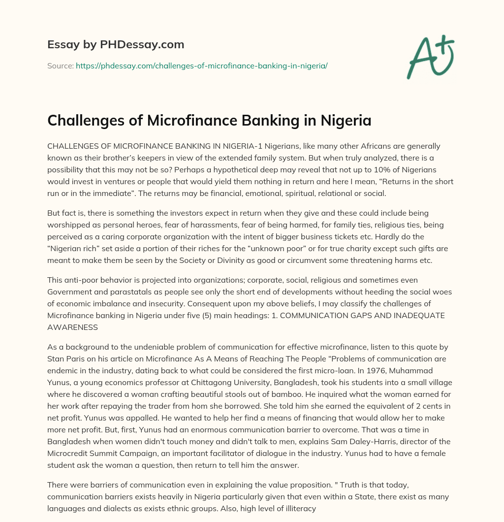 Challenges of Microfinance Banking in Nigeria - PHDessay.com