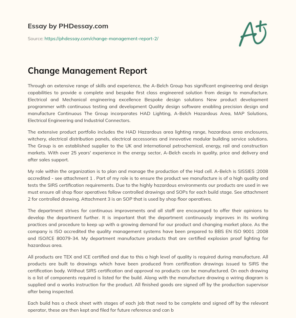 Change Management Report - PHDessay.com