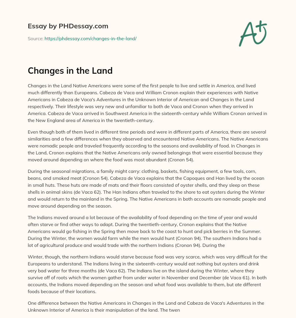 Changes in the Land - PHDessay.com