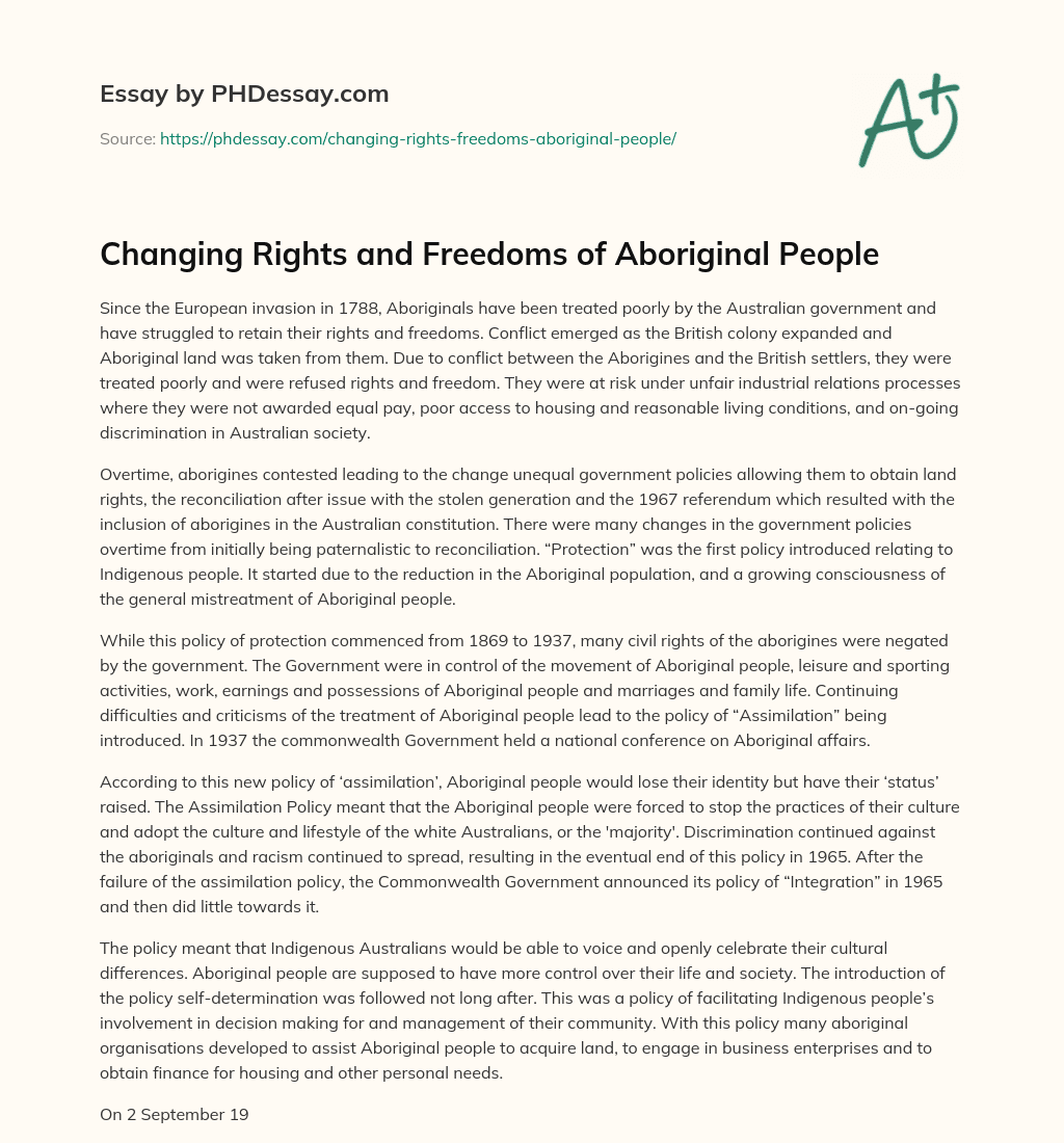 Changing Rights and Freedoms of Aboriginal People - PHDessay.com