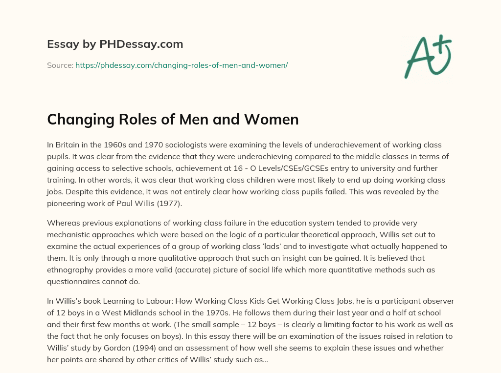 Changing Roles of Men and Women (300 Words) - PHDessay.com