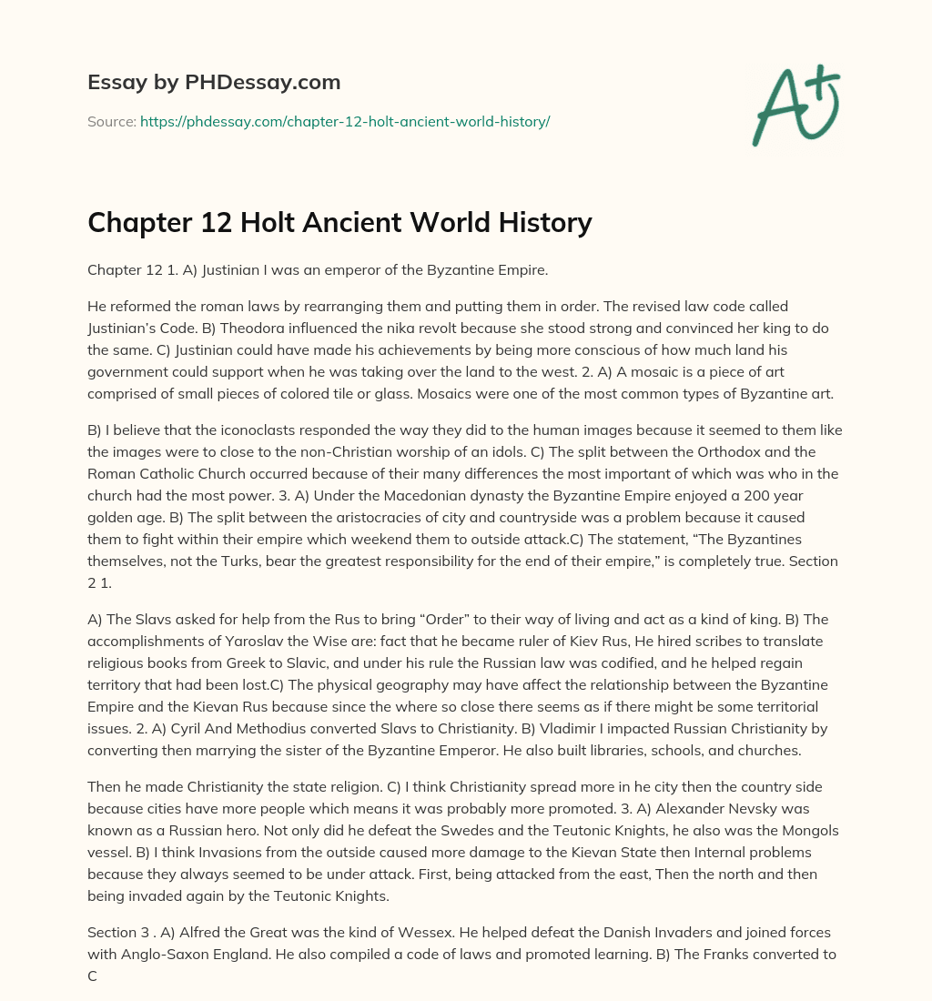 Chapter 12 Holt Ancient World History - PHDessay.com