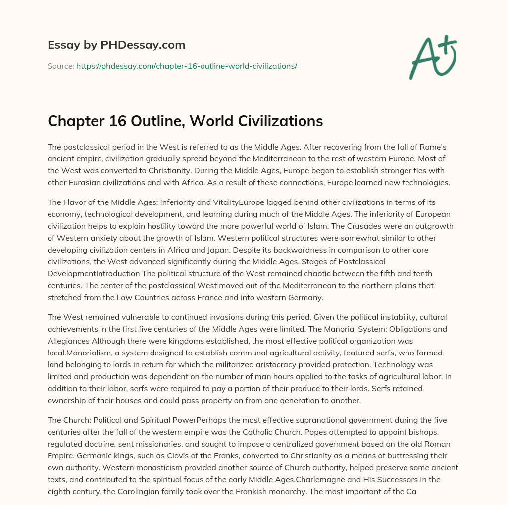 Chapter 16 Outline, World Civilizations - PHDessay.com