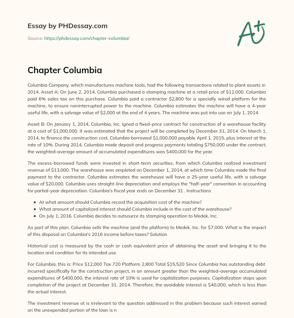 Chapter Columbia (500 Words) - PHDessay.com