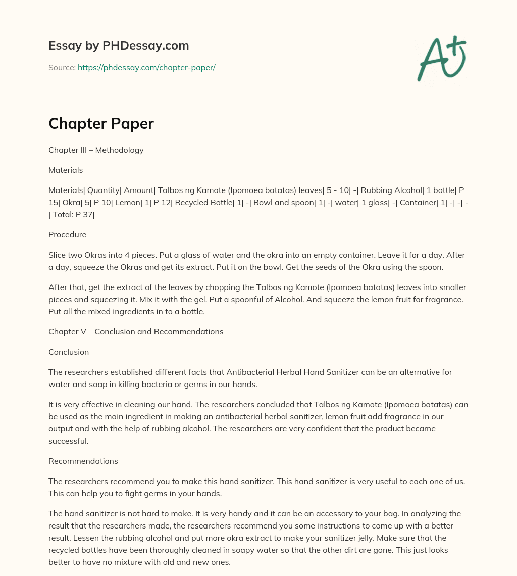 Chapter Paper (400 Words) - PHDessay.com