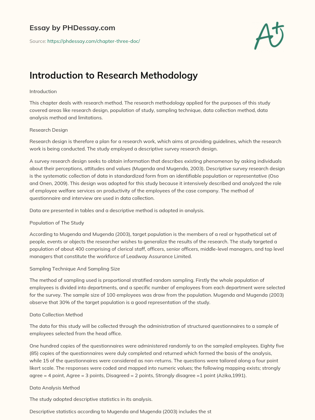 Introduction To Research Methodology Essay Example - PHDessay.com