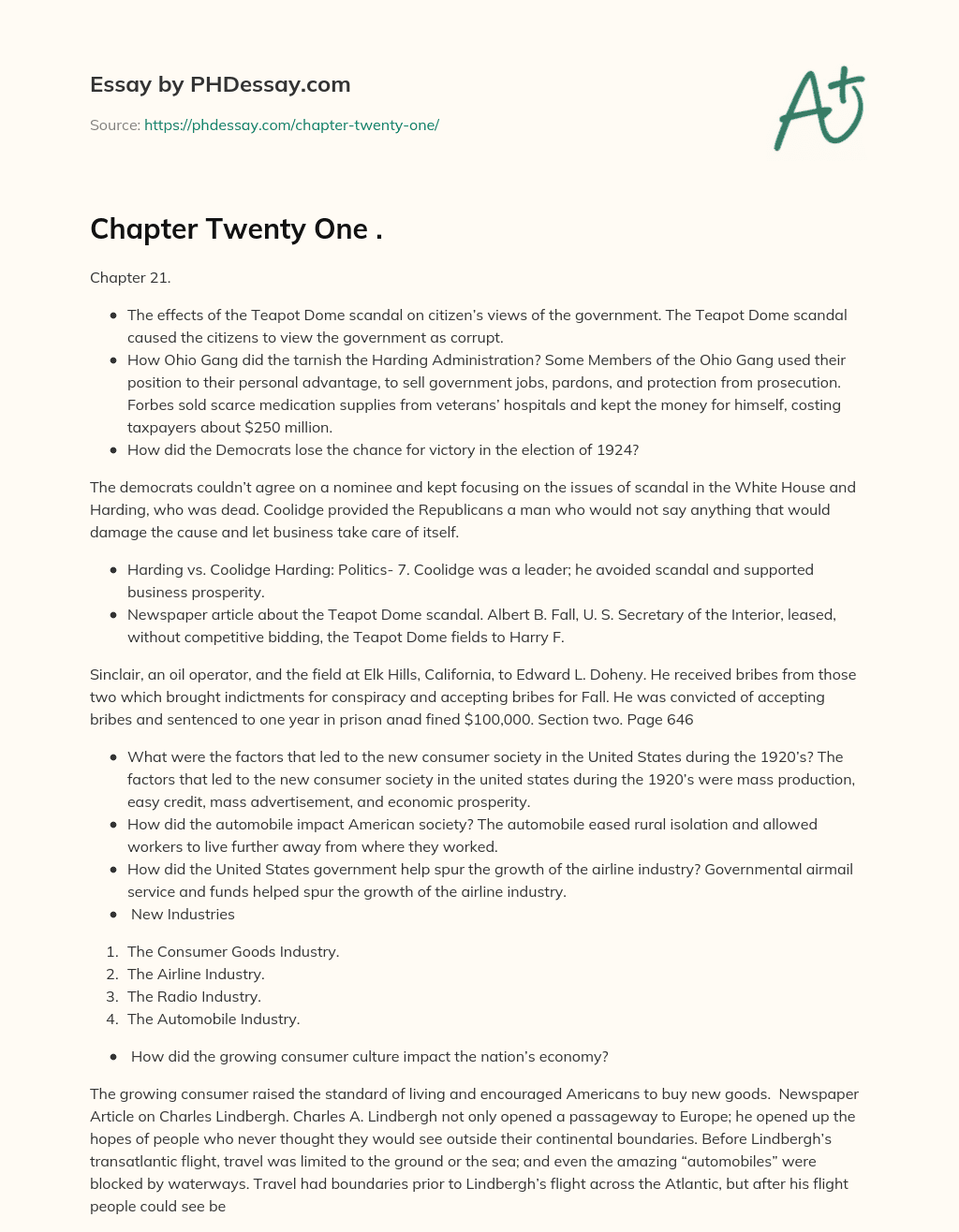 Chapter Twenty One . - PHDessay.com