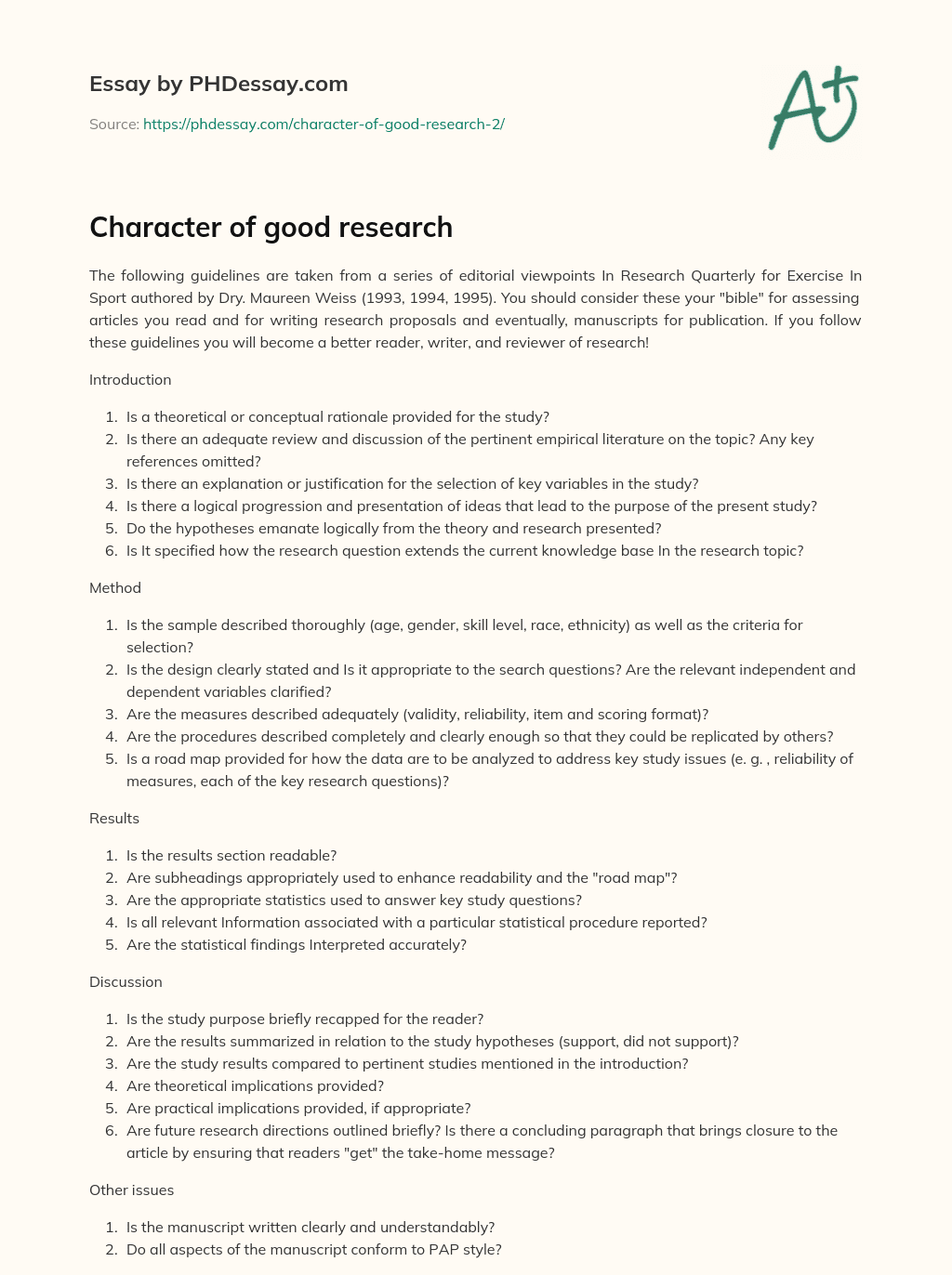 Character of good research (400 Words) - PHDessay.com
