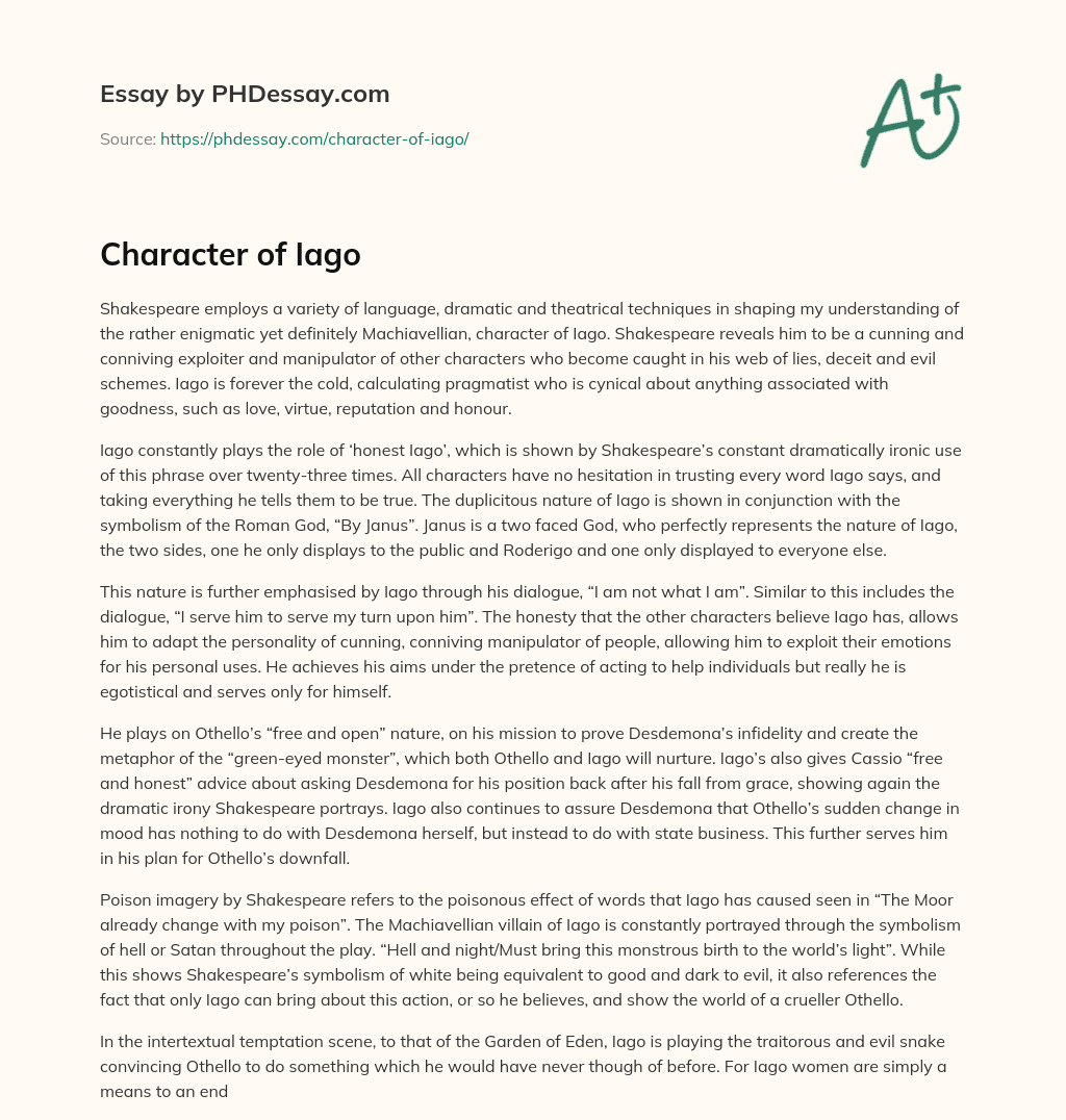 Character of Iago - PHDessay.com